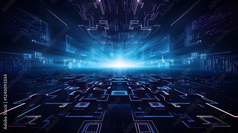 Captivating futuristic mindscape with glowing circuits and holographic ...