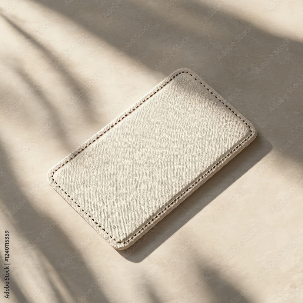 3D minimalist rectangular fabric badge, floating with a clean stitch ...