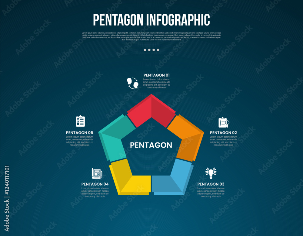 pentagon base shape template infographic with 3d shape with dark edge ...