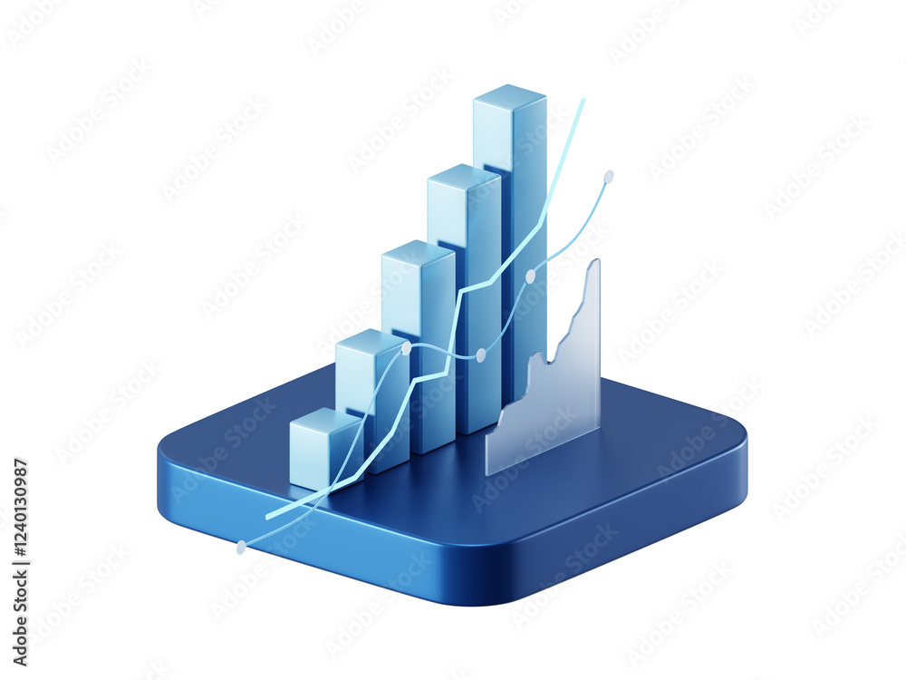 Transparent Digital 3D Stock Market Analysis in PNG with Growth Charts ...