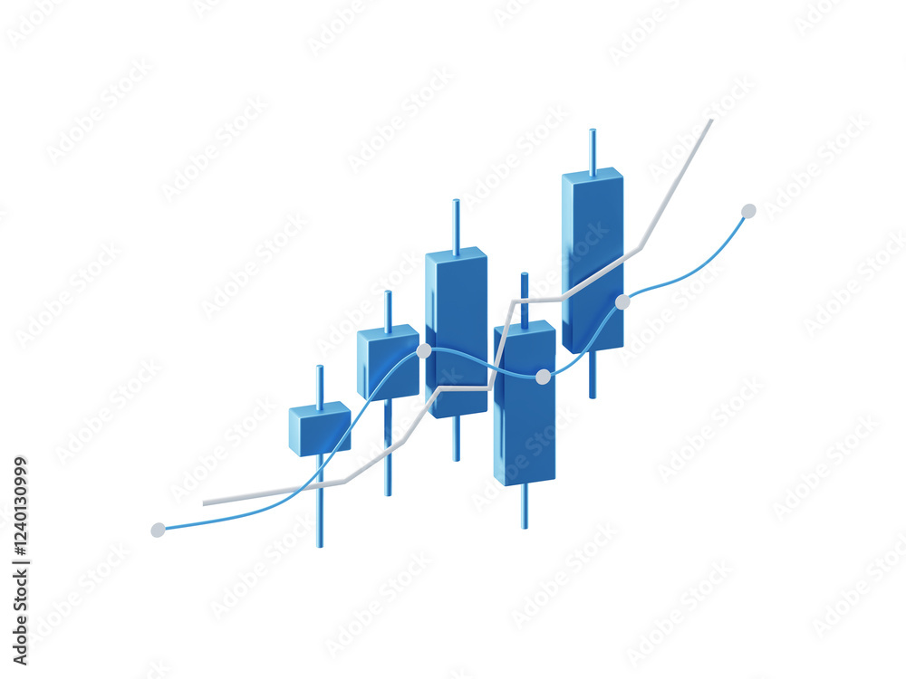 Transparent Digital 3D Stock Market Analysis in PNG with Growth Charts ...