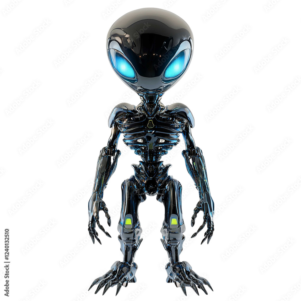 Futuristic Alien Robot, Standing Pose, Detailed 3D Model a transparent ...