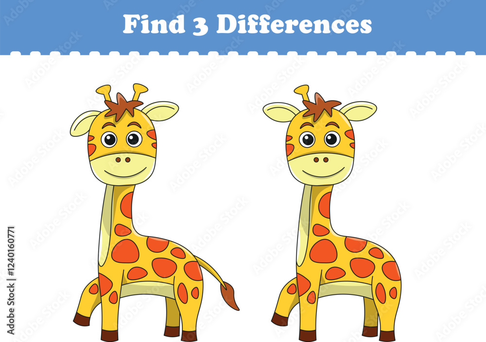 Education game for children find three differences between two giraffes ...