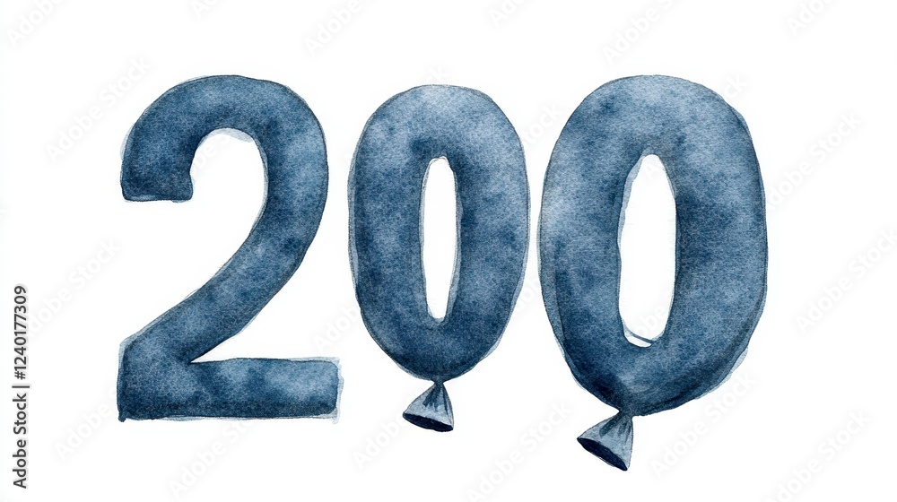 Dark blue, textured number balloons forming the number 200 against a ...