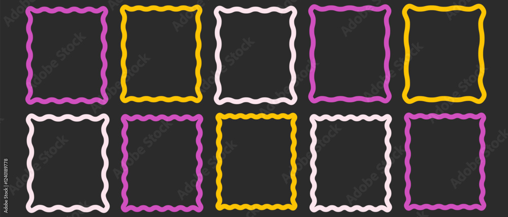 Rectangle frames with scallop edges set. Squiggle photo borders with ...