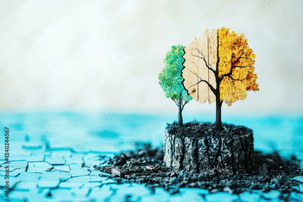 Visualizing overpopulation and deforestation effects on nature Stock Illustration | Adobe Stock