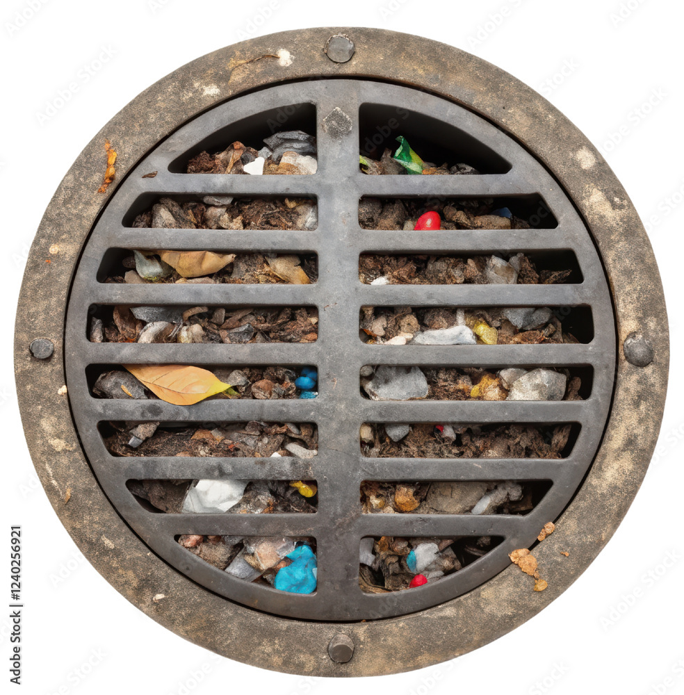 Dirty storm drain grate isolated with transparent background Stock ...