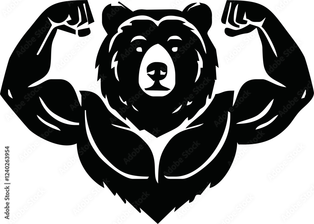 Strong bear animal showing his muscles, tidy mascot logo, different ...
