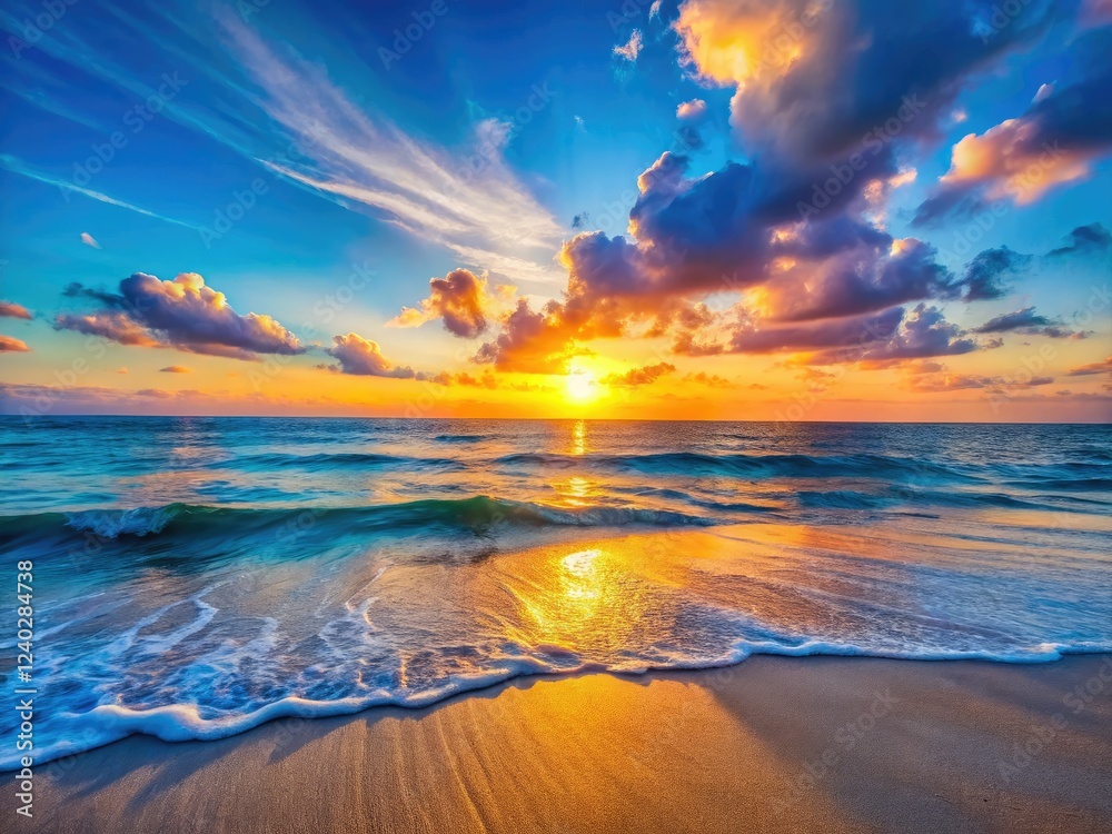 Minimalist 2025 sunset beach: Happy New Year! Sparkling ocean wishes ...