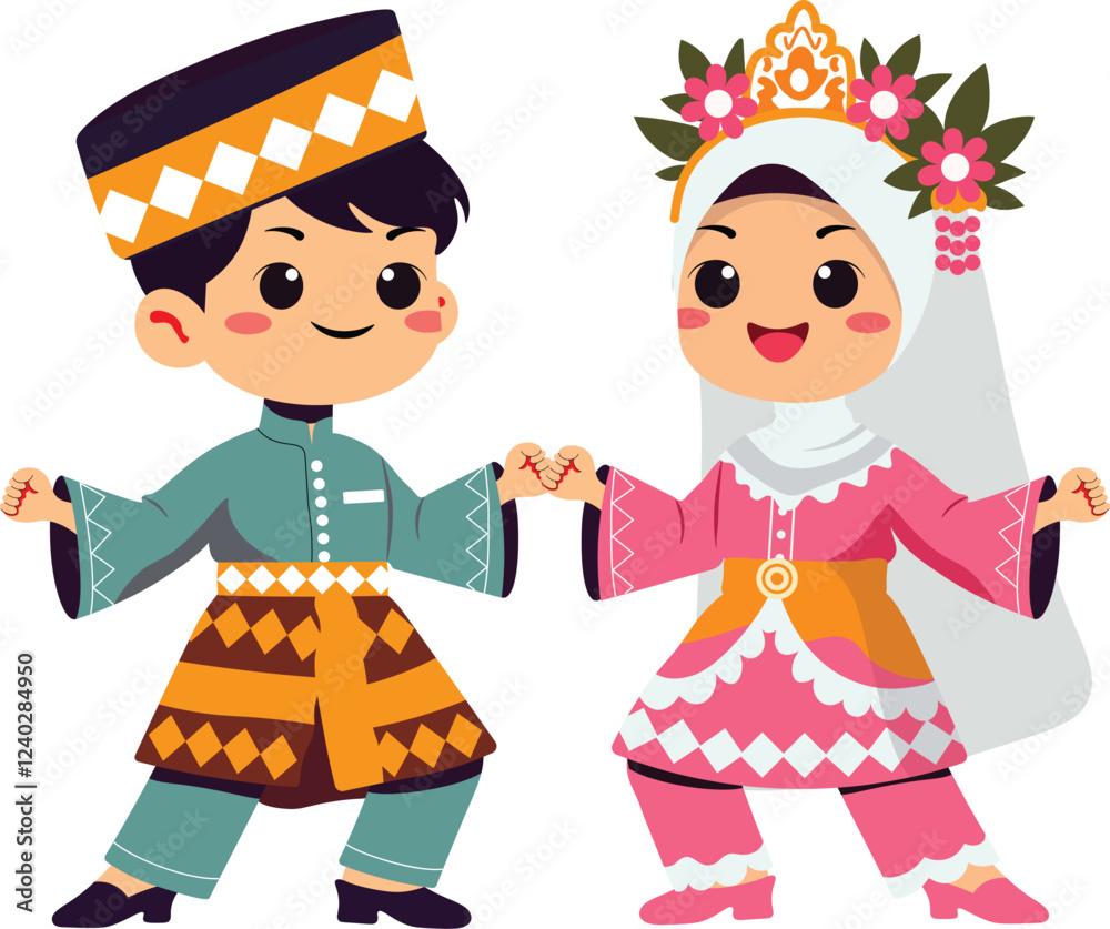 Traditional Malay Dancer Couple Cartoon Stock Vector | Adobe Stock