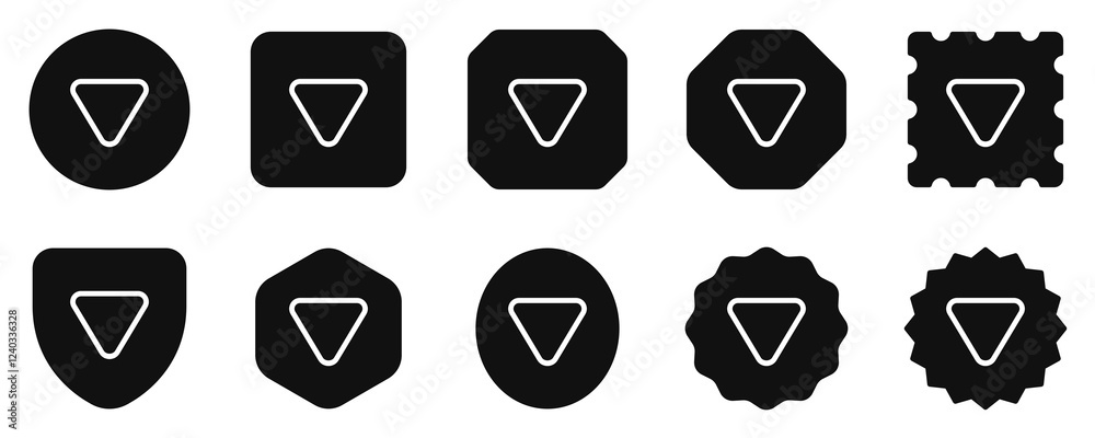 Editable vector down triangle arrow icon. Black, transparent white ...