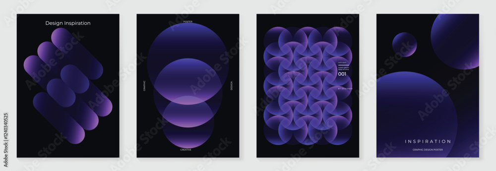 Modern gradient poster background vector set. Minimalist cover template with vibrant perspective ...