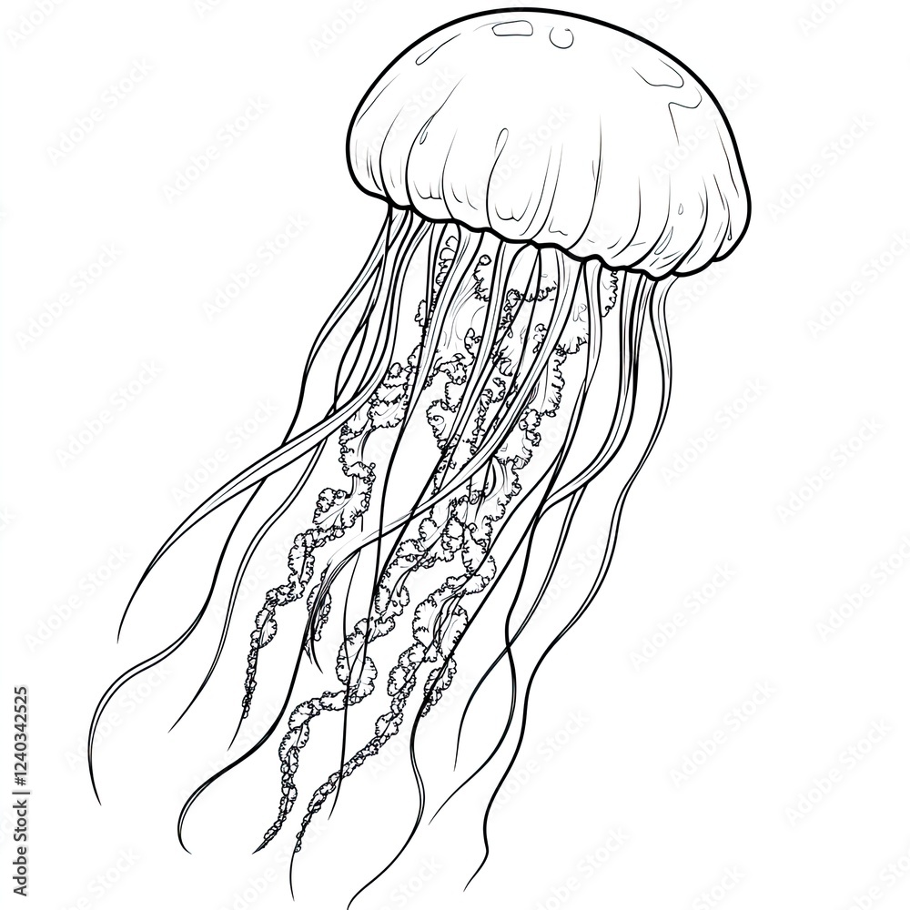 Jellyfish Anatomy Labeled Diagram for Marine Coloring Book Stock ...