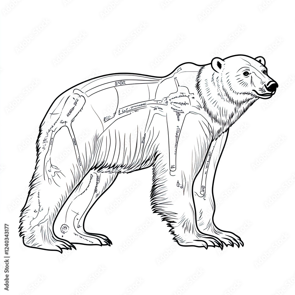 Polar Bear Anatomy Labeled Fur and Claws Coloring Page for Kids Stock ...