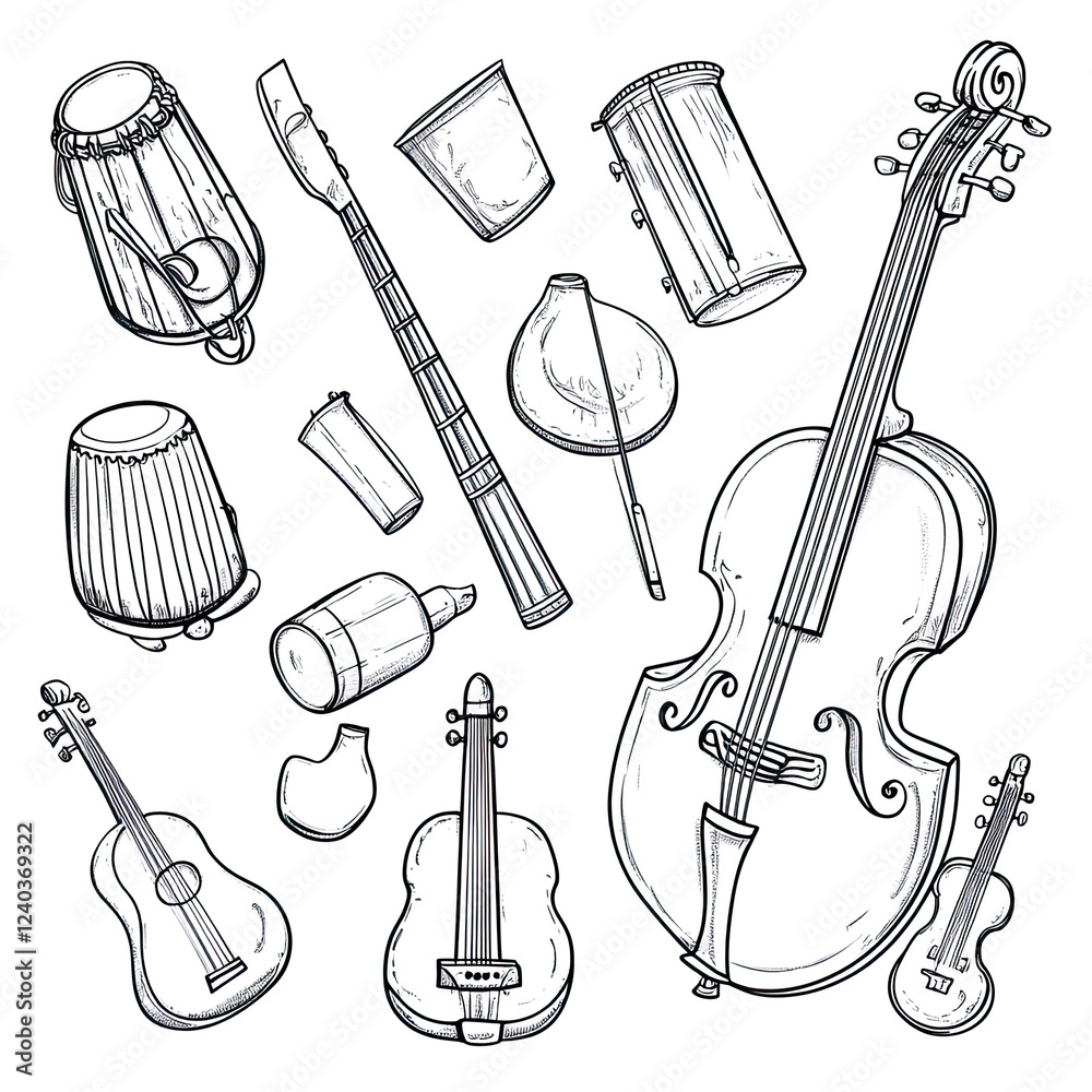 Vibrant Musical Instruments Coloring Page for Kids A Fun Educational ...