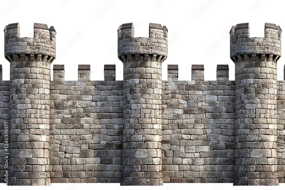 Ilustración de Stock Majestic Medieval Fortress Wall: Isolated Stone Towers, Ancient ...