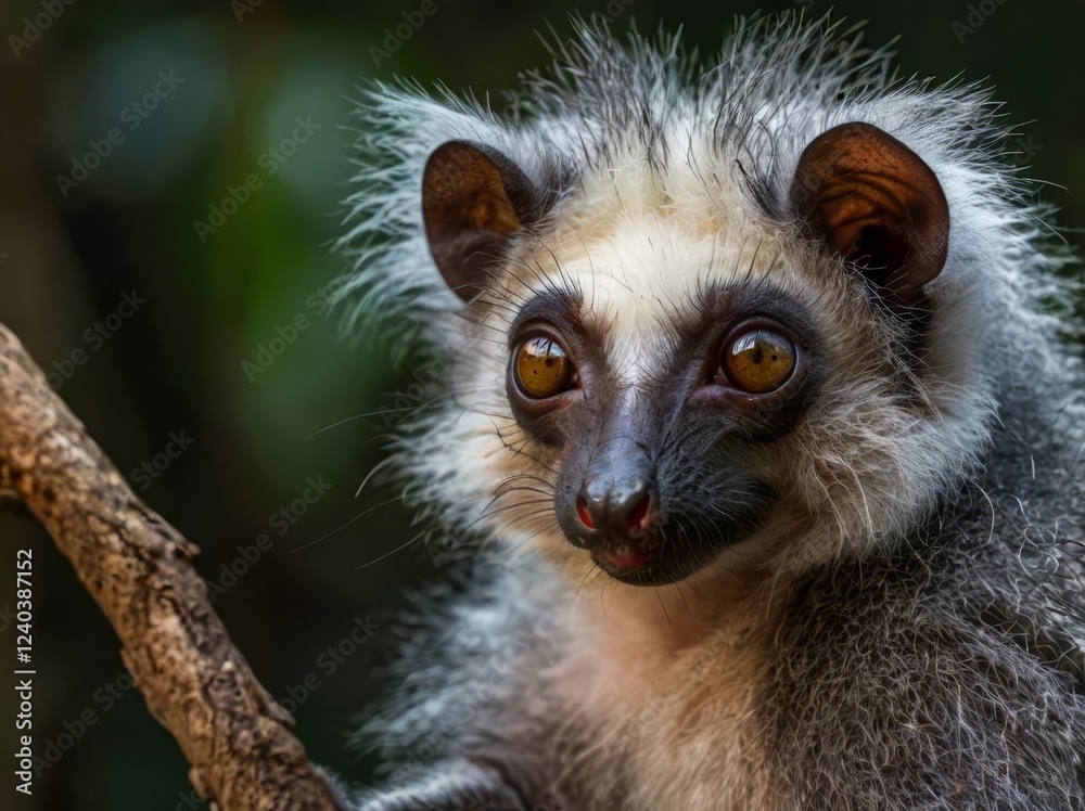 Aye-Aye: A nocturnal lemur from Madagascar with large eyes and a thin middle finger used to tap ...