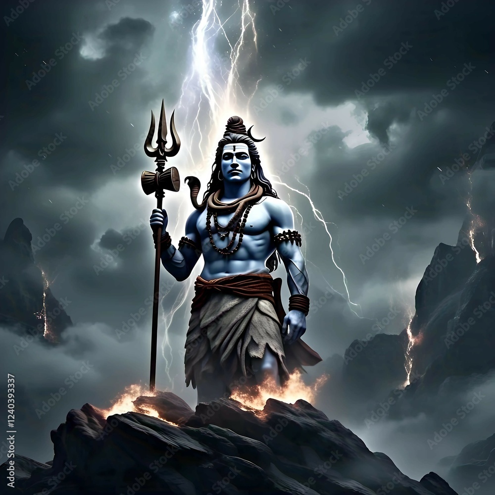 Lord Shiva Mahadev Shankar Neelkanth Adiyogi Holding Trishul Under the ...