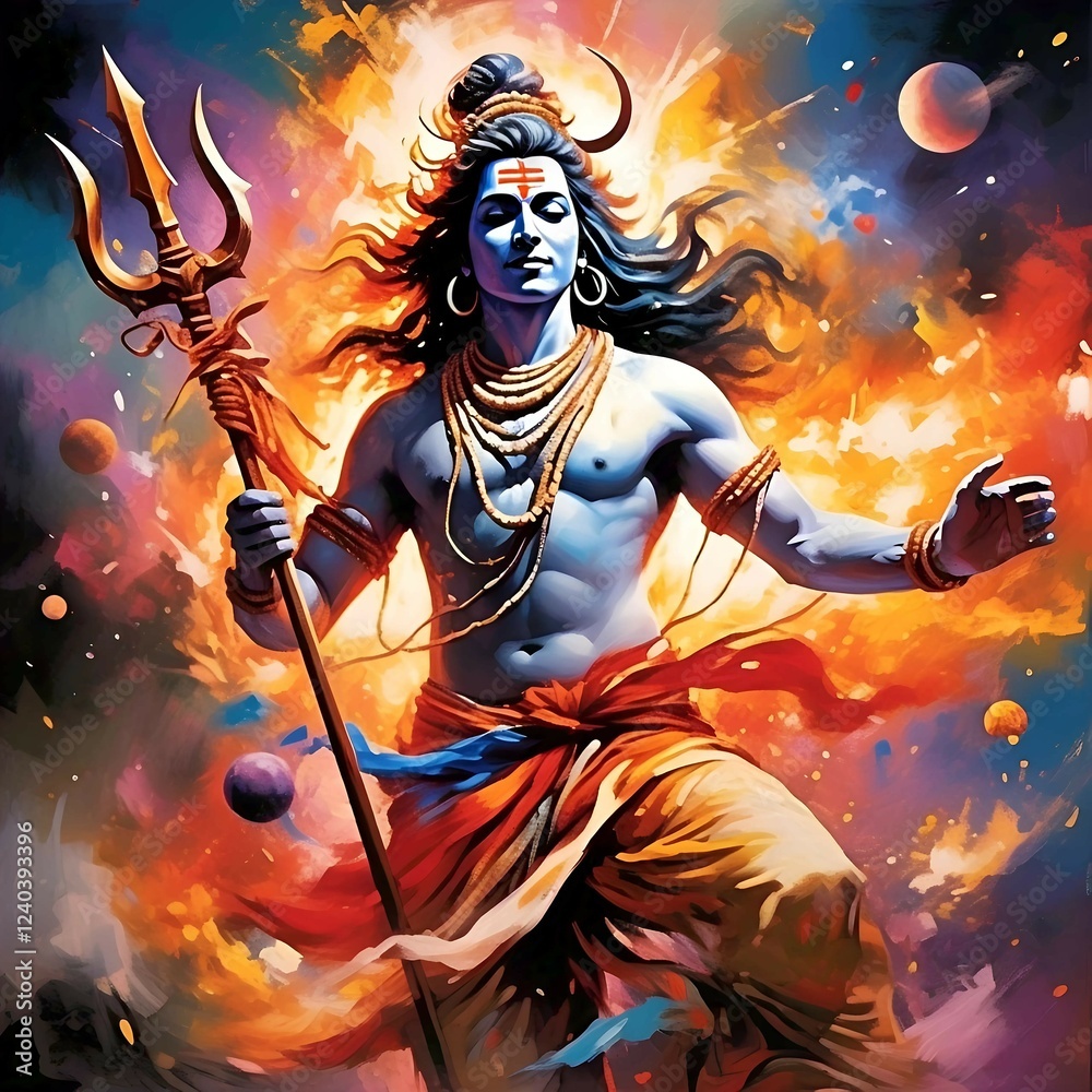 Lord Shiva Mahadev Shankar Neelkanth Adiyogi Holding Trishul Under the ...