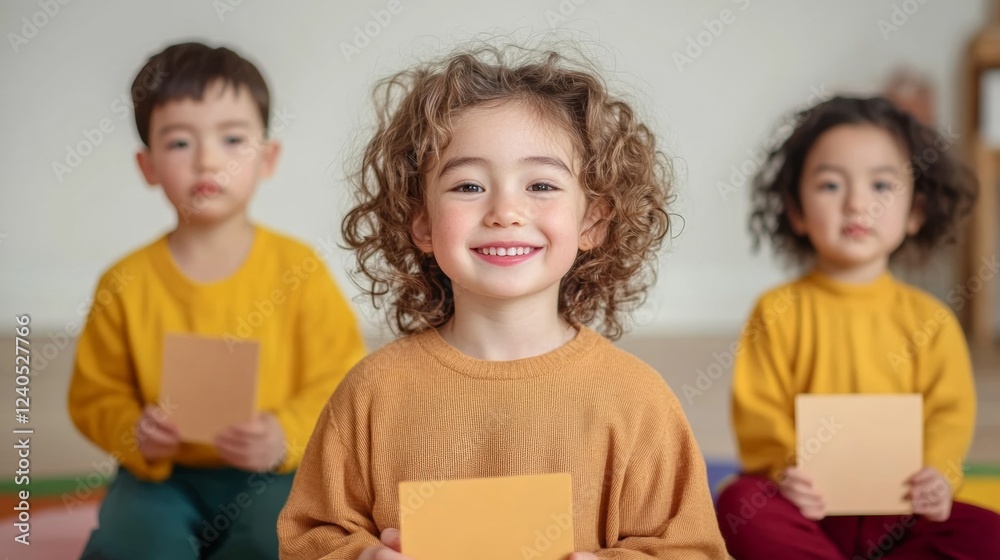 Vibrant Early Education Circle Children with Picture Cards on Bold Play ...