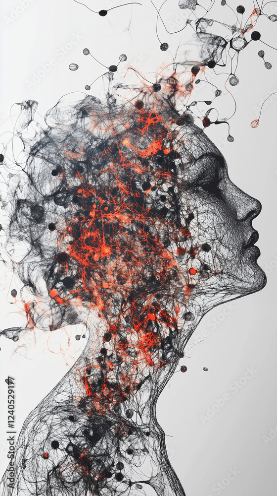 Artistic representation of neurodivergence, showing a person in profile ...