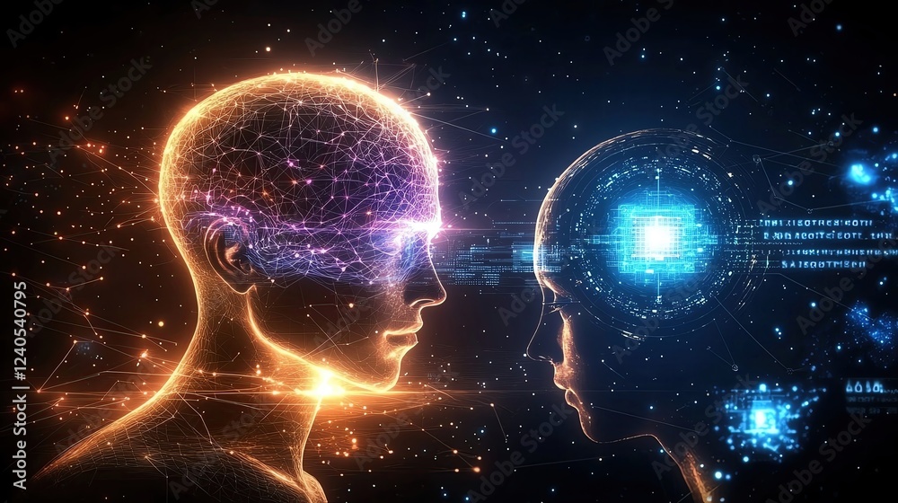 Create a visionary depiction of Artificial Intelligence as a selfaware ...