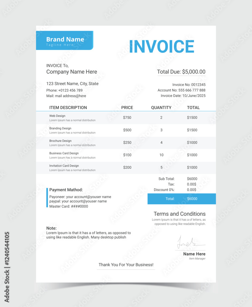 Vector de Stock Minimal Invoice template design. Professional payment ...