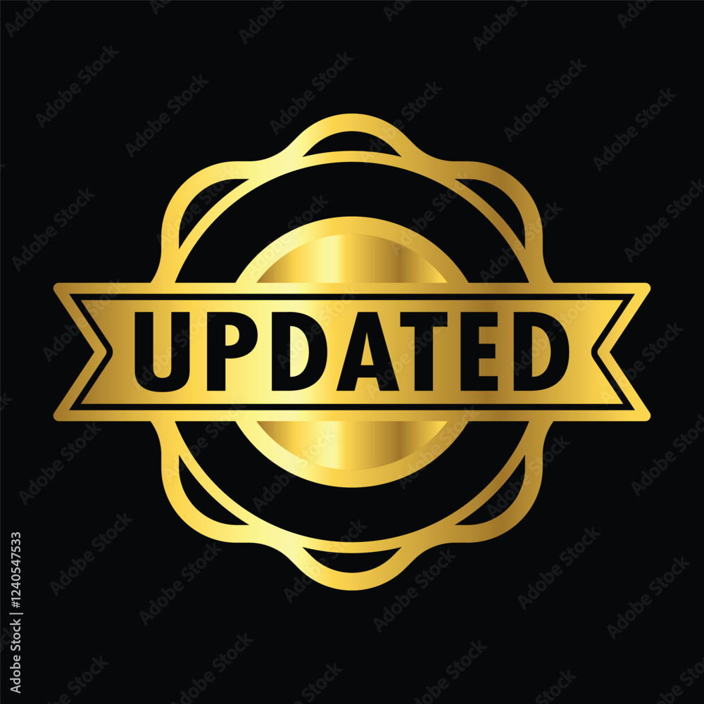 gold color updated rubber stamp ribbon vector icon sticker label ...