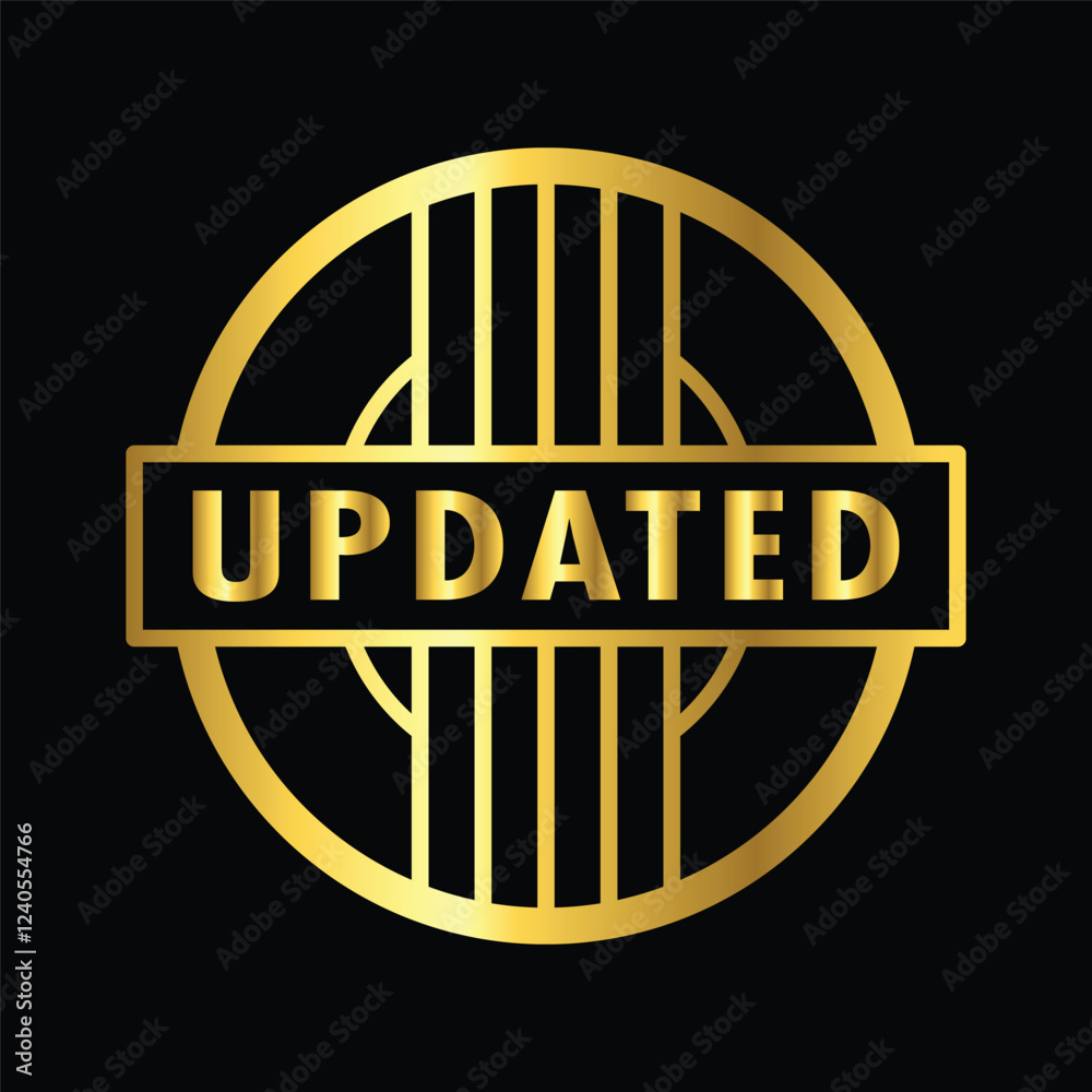 gold color updated rubber stamp ribbon vector icon sticker label ...