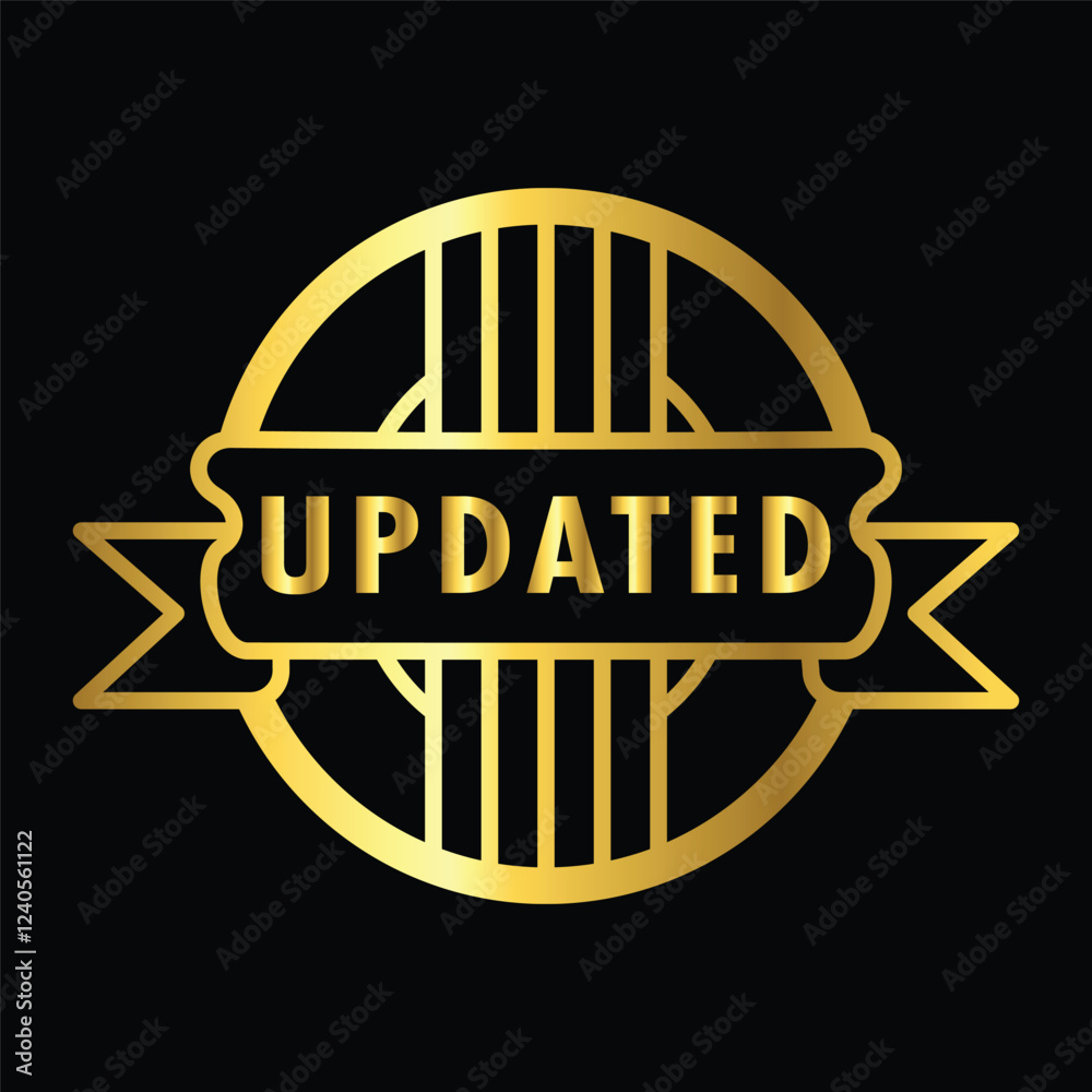 gold color updated rubber stamp ribbon vector icon sticker label ...