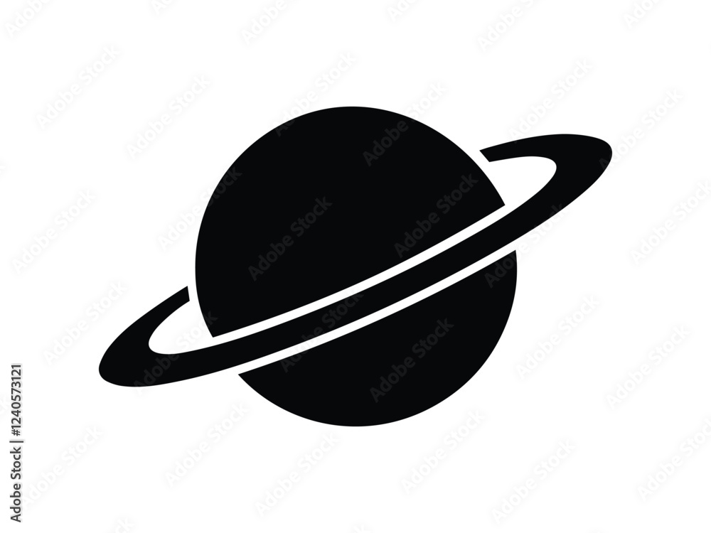 Planet with rings icon. Black Planet with rings silhouette vector ...
