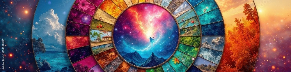 Circular arrangement of diverse images, creating a cohesive whole ...