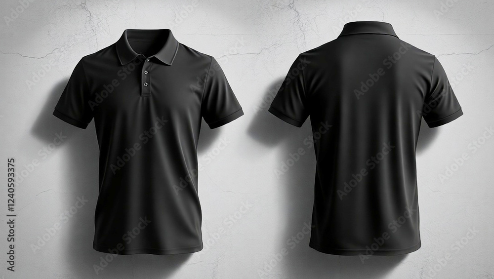 Polo t-shirt mockup. black blank polo t-shirt front and back side. male ...