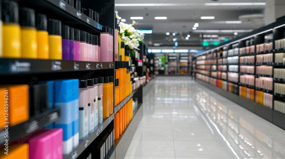 Designer fragrance aisle in airport duty free shop surrounded by ...