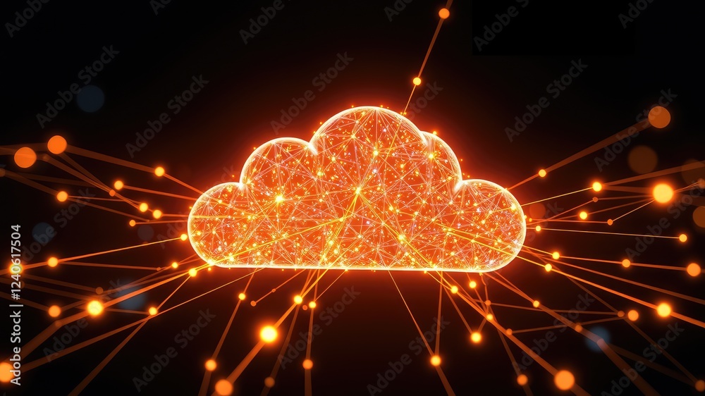 Clouds computing, glowing digital cloud with interconnected network ...