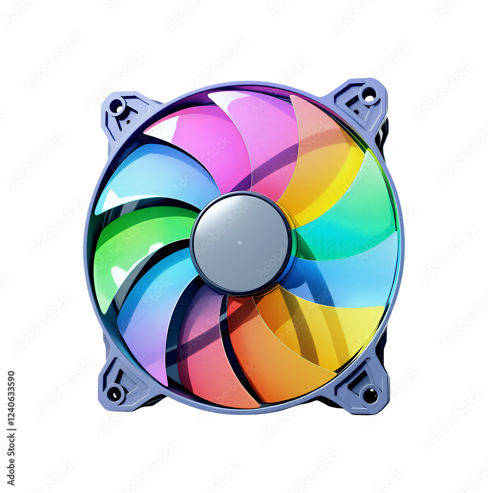 Rainbow RGB Computer Cooling Fan with Transparent Blades and Metallic ...