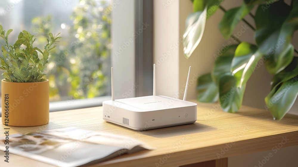 Ilustración de Stock Introducing the White Wi-Fi 7 router, the next ...