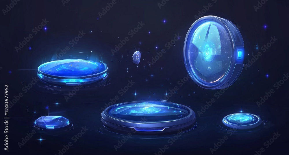 UI/UX screens targeting the user. VR display helmet featuring a ...