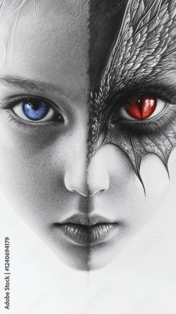 Hyperdetailed photorealistic black white pencil sketch of young girl ...