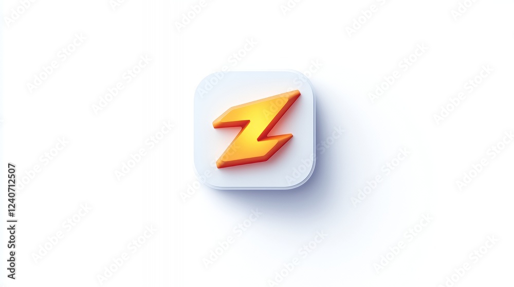 3D Square App Icon with Orange Lightning Z Symbol on White Background ...