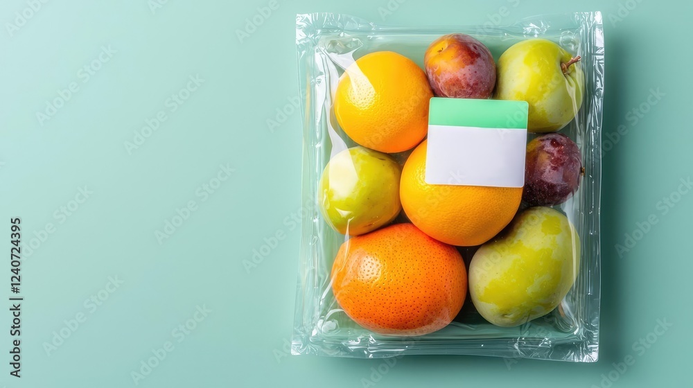 Food safety hygiene quality concept. A sealed package of organic fruits ...