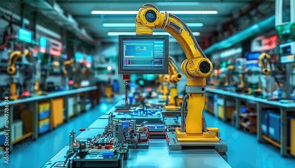 Robotics Lab Arm Assembling Circuitry in Automated Workshop Stock Photo ...