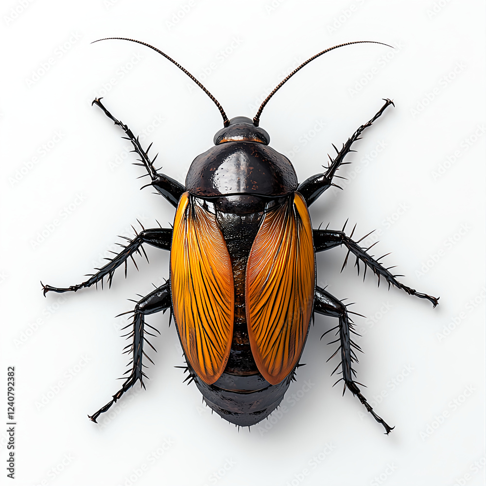 Realistic photograph of a full-body, top-down view of a cockroach ...