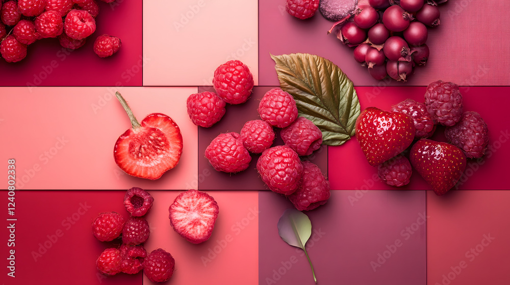 A modern raspberry theme with geometric elements and bold highlights, perfect for creating an ...