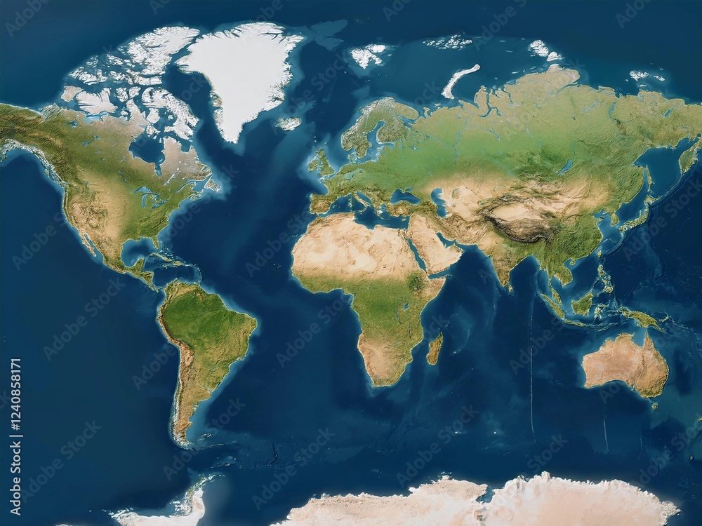 satellite-style map of the world. It depicts Earth's continents and ...