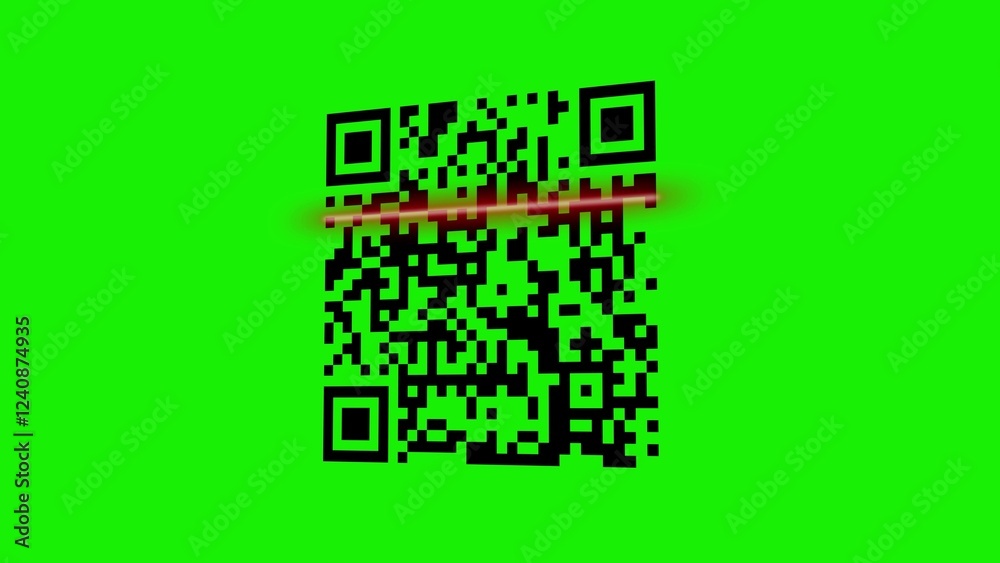 Sequence of QR codes on a green background. QR code being scanned with ...