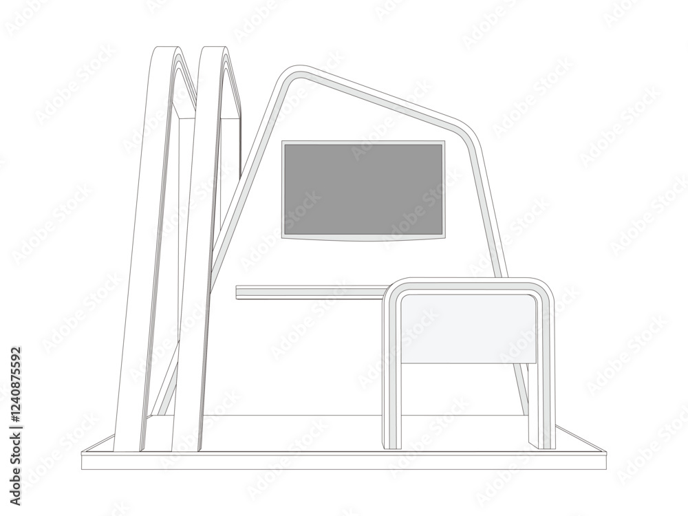 3d illustration stand booth 3x3 m rack display LED TV screen blank logo ...