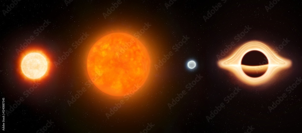 Stages of star evolution from protostar to black hole. Young star, red ...