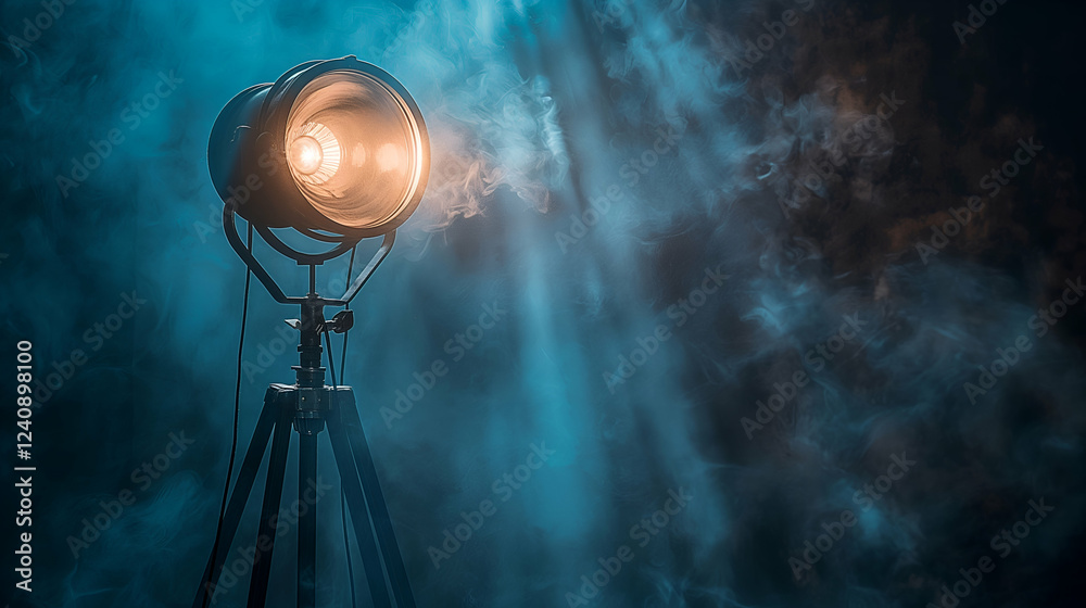 Studio Spotlight Dramatic Lighting, Blue Smoke Background, Film and ...