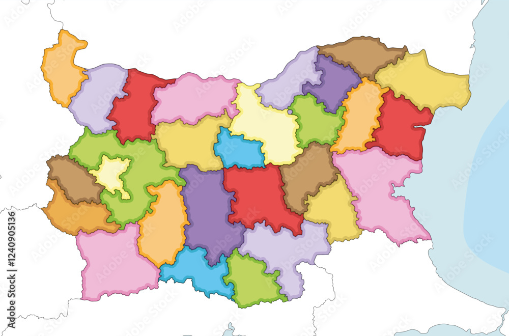 Vector illustrated regional blank map of Bulgaria with provinces and ...